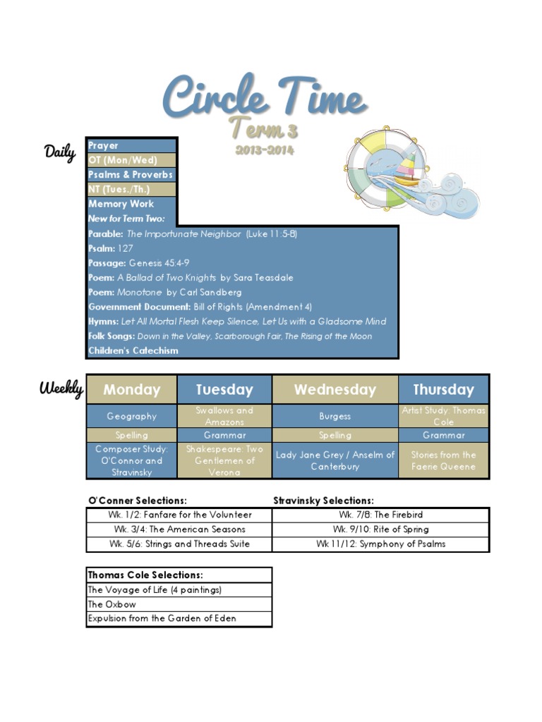 Circle Time Weekly Schedule 2013-2014 Term 3 | PDF | Entertainment ...