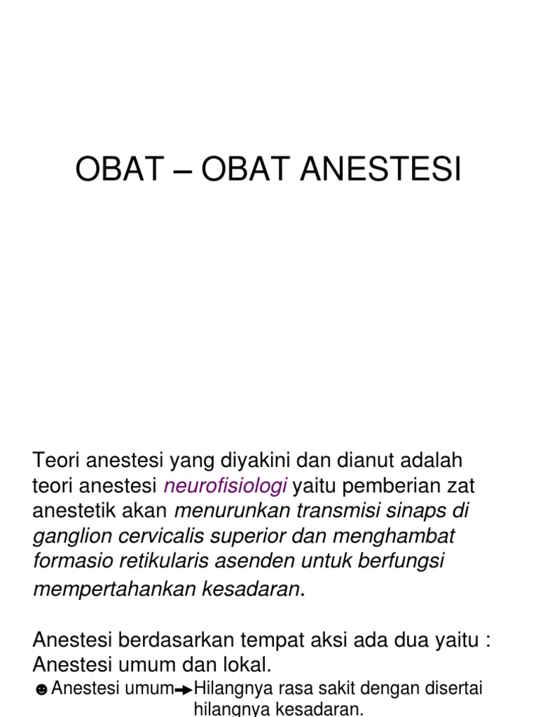 Obat-Anestesi: Teori dan Tipe | PDF
