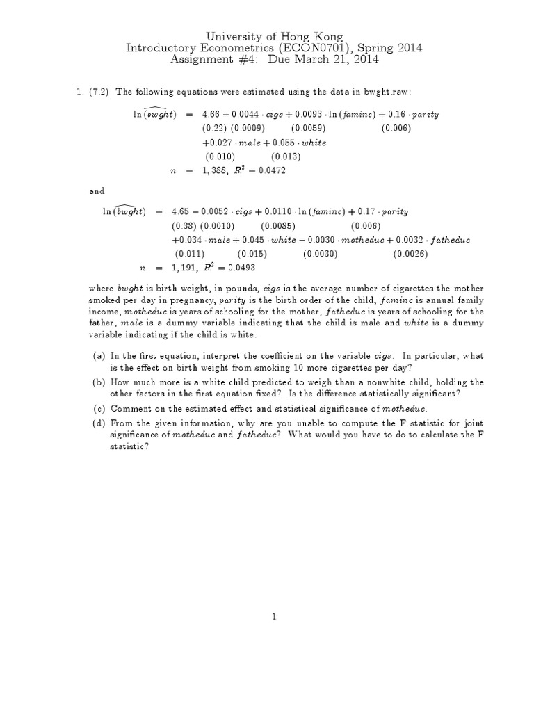 Problem Set 4 | PDF | Dummy Variable (Statistics) | Multivariate Statistics