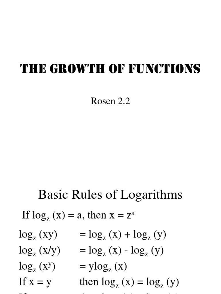 The Growth of Functions: Rosen 2.2 | PDF | Time Complexity | Logarithm