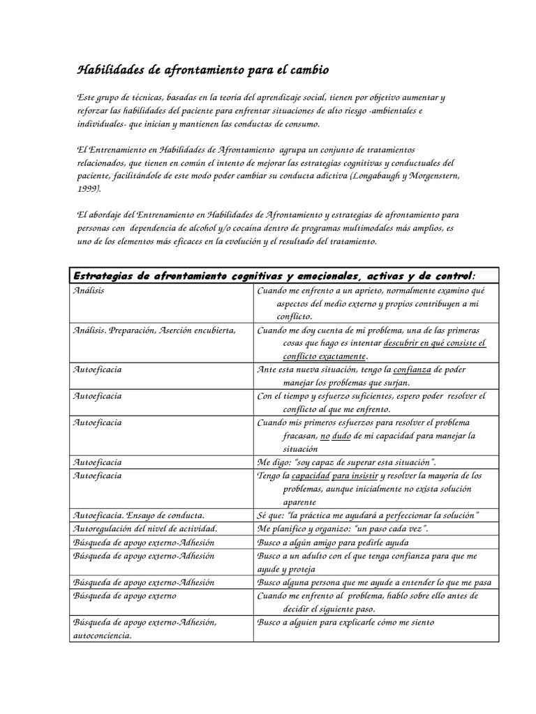 Habilidades de Afrontamiento para El Cambio | PDF | Las emociones ...