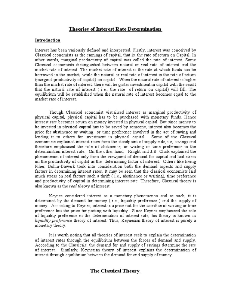 Theories of Interest Rate Determination | PDF | Demand For Money | Interest