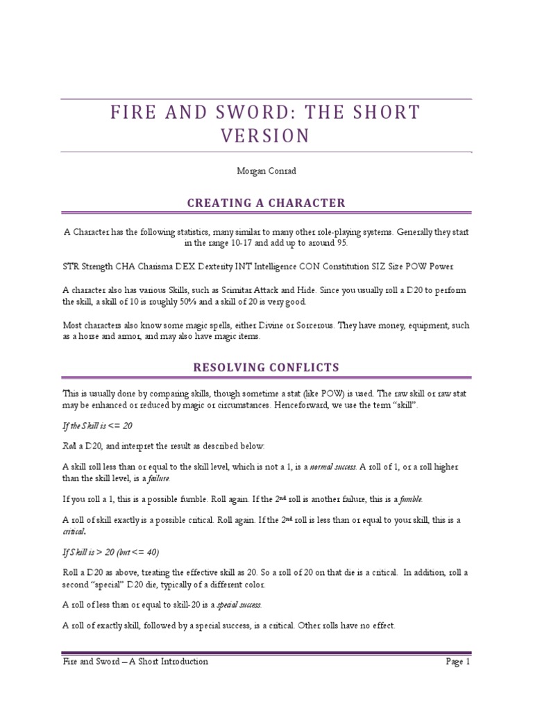 Fire and Sword - The Short Version | PDF | Dice | Magic (Paranormal)