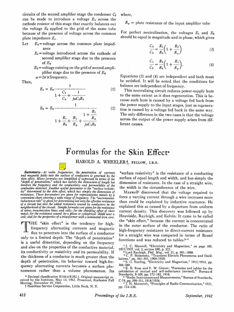 Formulas For The Skin Effect | PDF | Inductance | Inductor