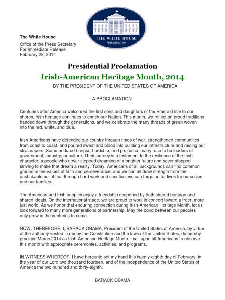 Irish Heritage Proclamation | PDF | Politics | Religion & Spirituality