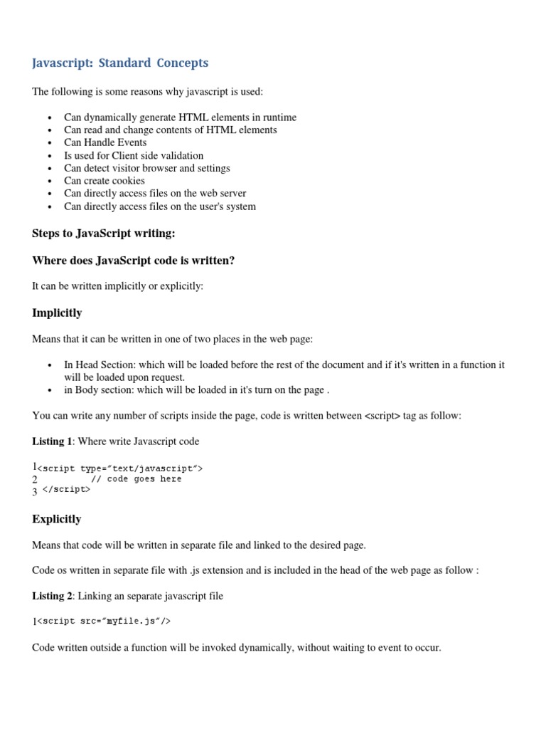 Javascript Standard Concepts | PDF | Java Script | Data Type