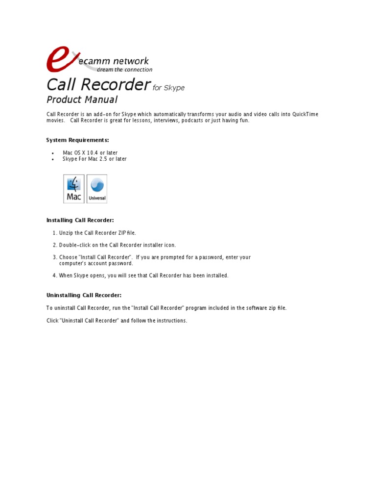 Call Recorder Manual From Ecomm | PDF | Data Compression | Video