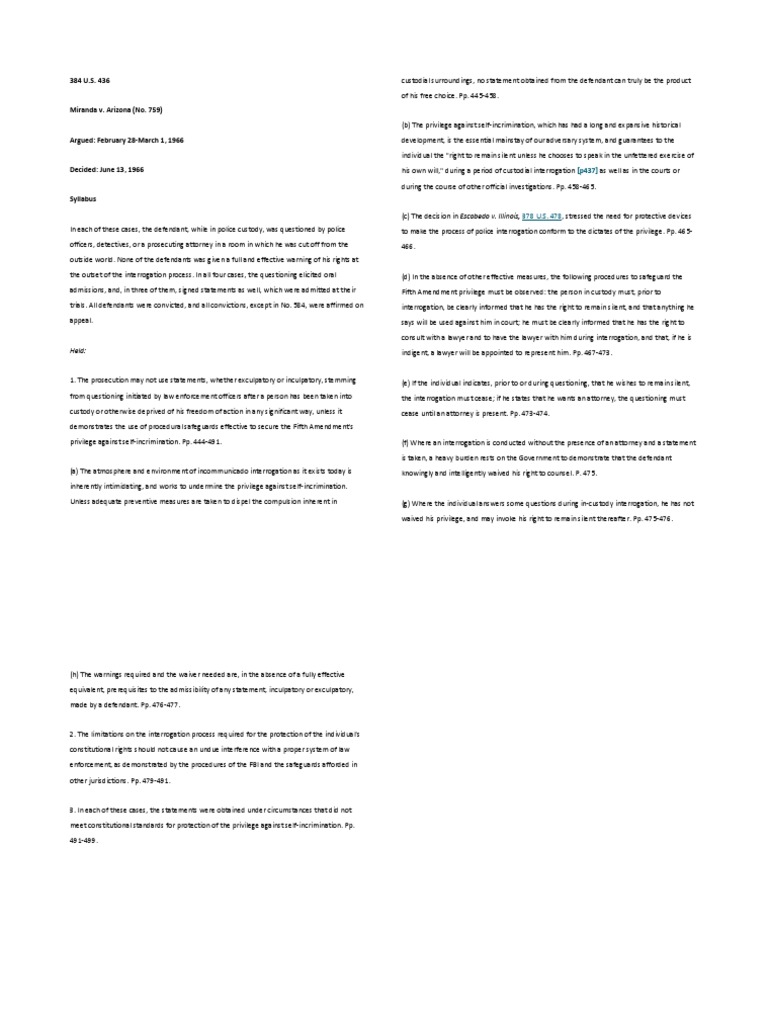 1. Miranda Doctrine | Arrest | Probable Cause | Free 30-day Trial | Scribd