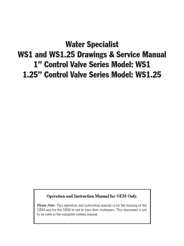 Water Specialist WS1 and WS1.25 Drawings & Service Manual: Operation ...