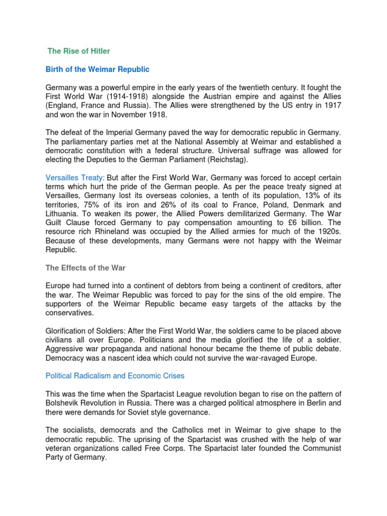 The Rise of Hitler | PDF | Nazi Germany | Weimar Republic