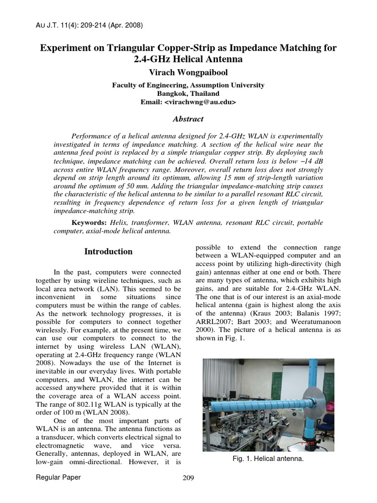 Experiment On Triangular Copper-Strip As Impedance Matching For 2.4-GHz ...