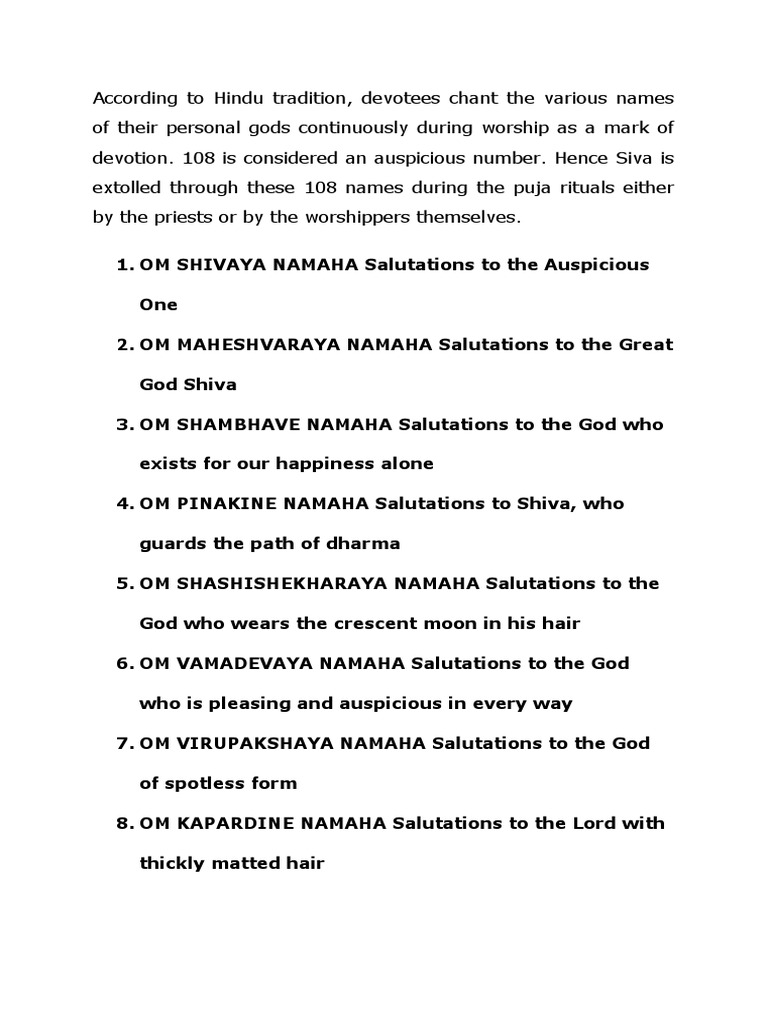 Shiva 108 Names | PDF | Shiva | Indian Religions