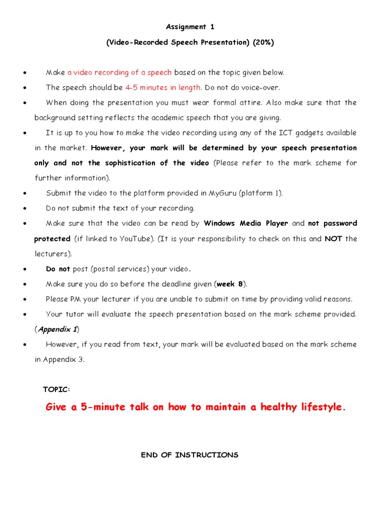 Student Speech Video Guidelines | PDF