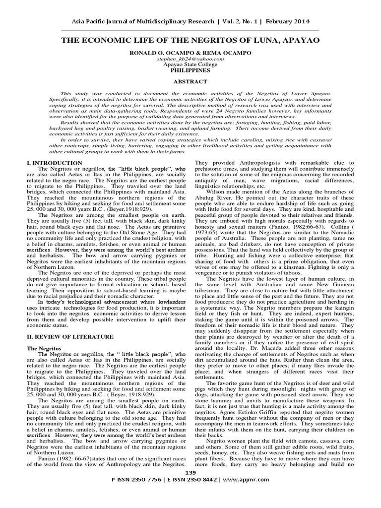 The Economic Life of The Negritos of Luna, Apayao | PDF | Hunting ...