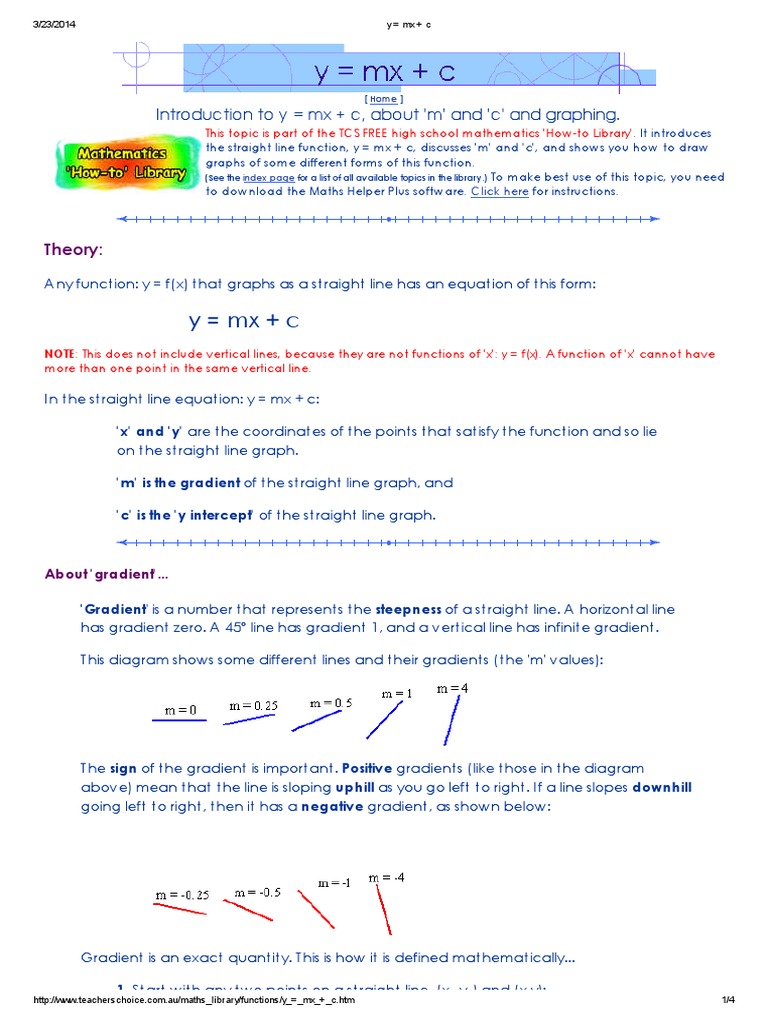 y = mx + c.pdf | Slope | Line (Geometry)