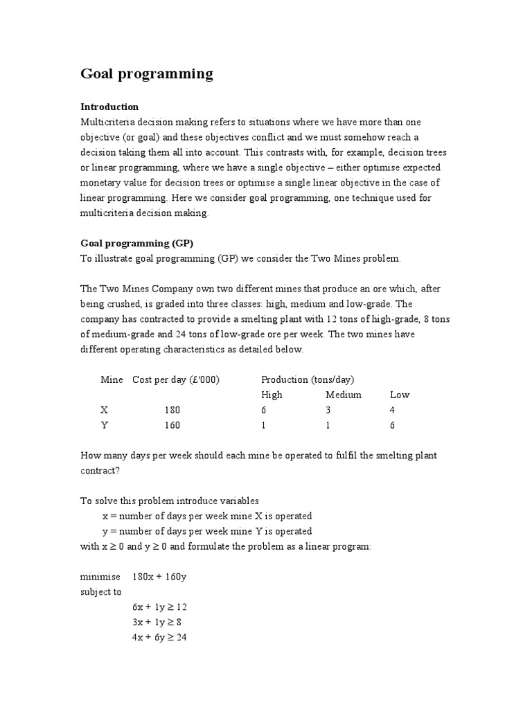 Goal - Programming in Excel PDF | PDF | Linear Programming | Variable ...