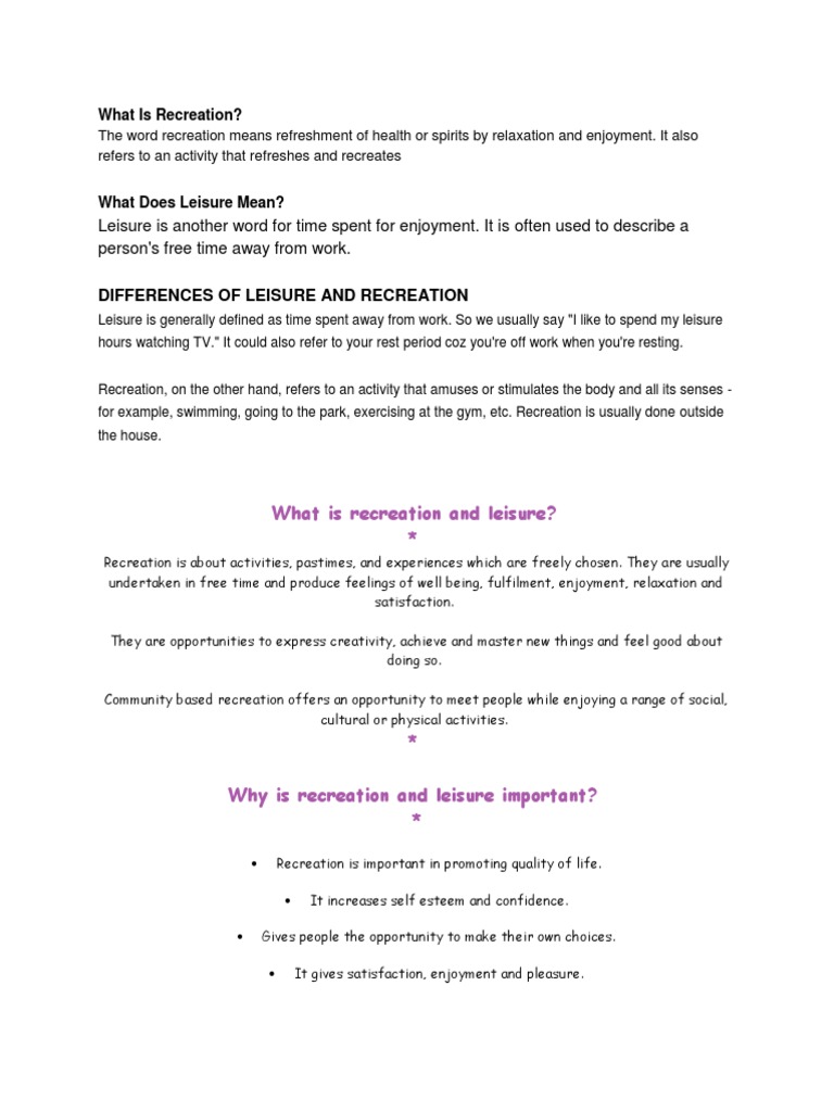 What Is Recreation | PDF | Tourism | Leisure