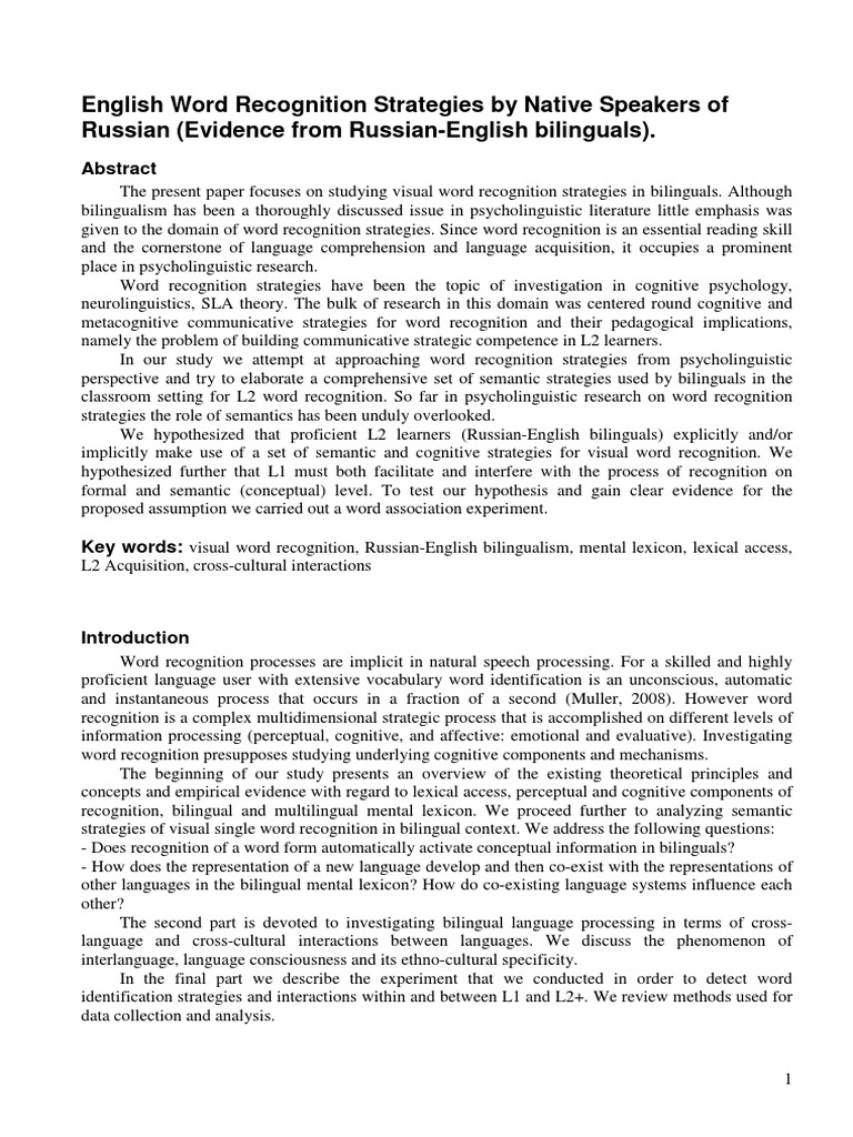 Investigating Semantic Strategies For Visual Word Recognition In