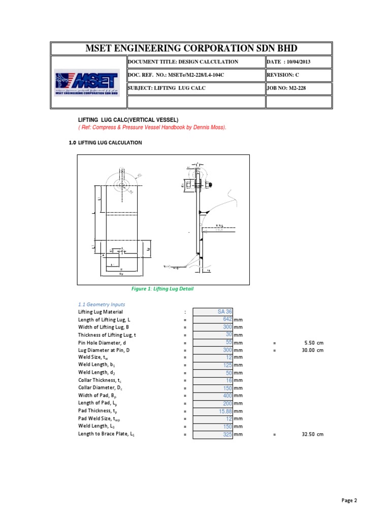 Lifting Lug Calc - Vertical | PDF