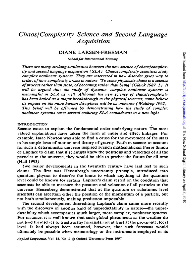 LARSEN-FREEMAN (1997) Chaos and Complexity Theory | PDF | Second ...
