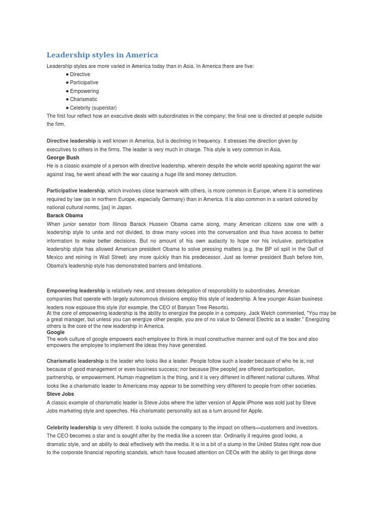Leadership Styles in America | Download Free PDF | Barack Obama ...