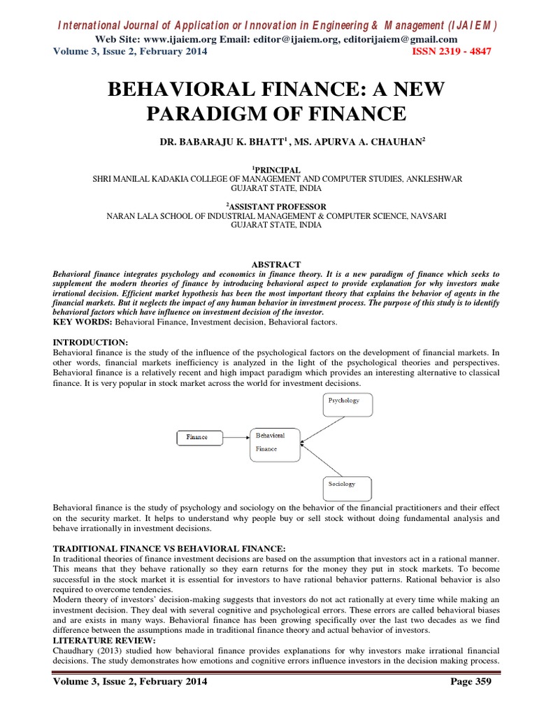 Behavioral Finance: A New Paradigm of Finance | PDF | Behavioral ...