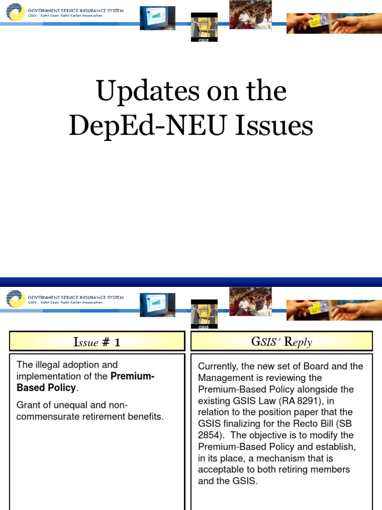 GSIS - DepEd-NEU Dialogue Update | PDF | Insurance | Interest Rates