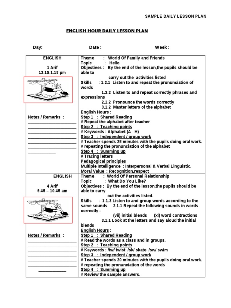 EL Daily Lesson Plan English Hour Prim | PDF | English Language ...