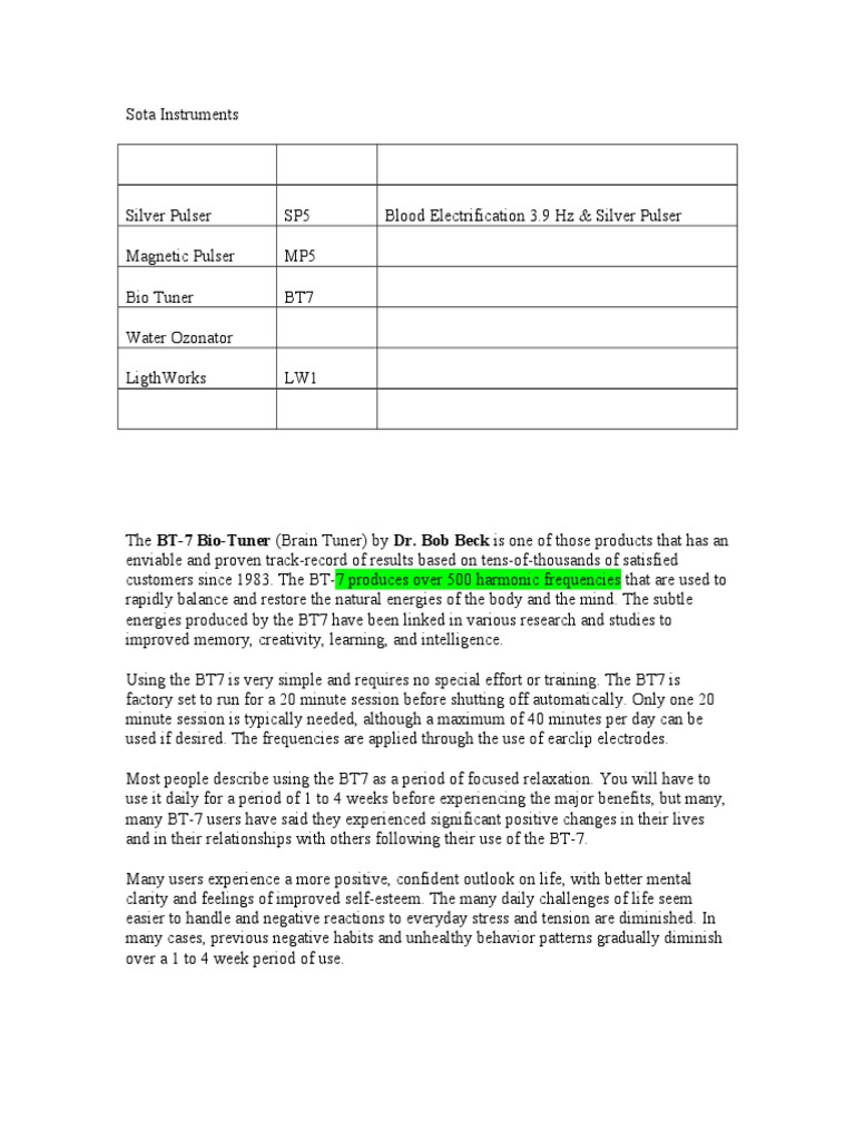 BT7 Bio Tuner (Brain Tuner) | PDF | Electricity | Electronics