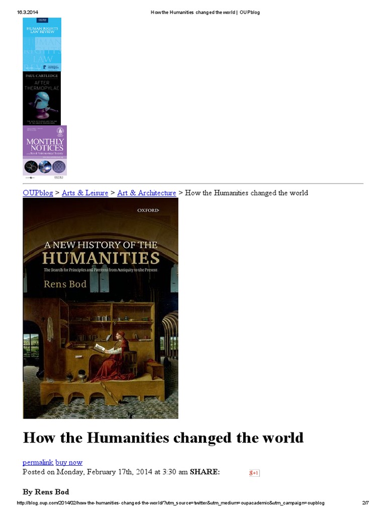 How The Humanities Changed The World - OUPblog | PDF | Humanities ...
