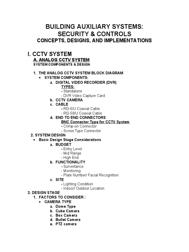 Building Auxiliary Systems - Security and Controls Outline | PDF ...