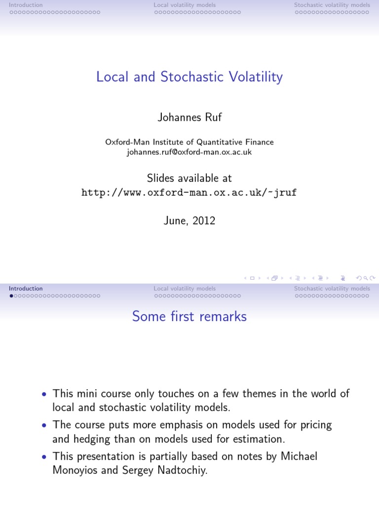 Local and Stochastic Volatility: Johannes Ruf | PDF | Implied Volatility | Volatility (Finance)