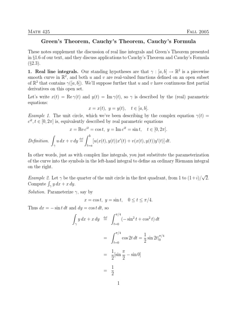Green's Theorem, Cauchy's Theorem, Cauchy's Formula | PDF | Integral | Theoretical Physics