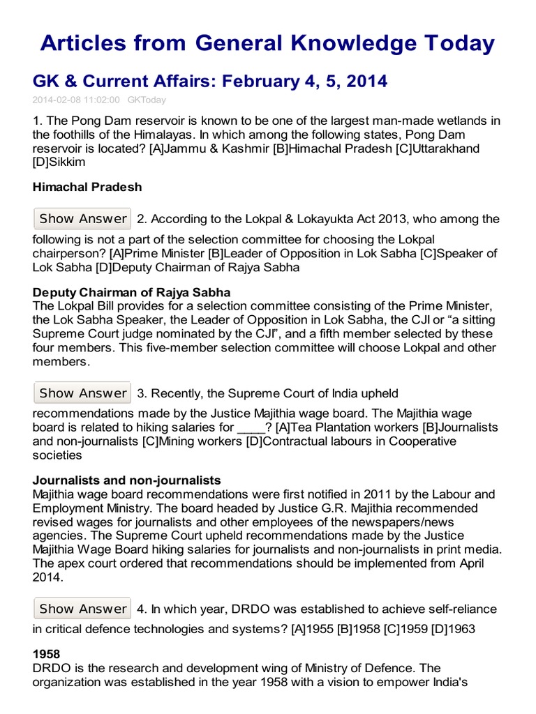 Articles From General Knowledge Today: GK & Current Affairs: February 4 ...