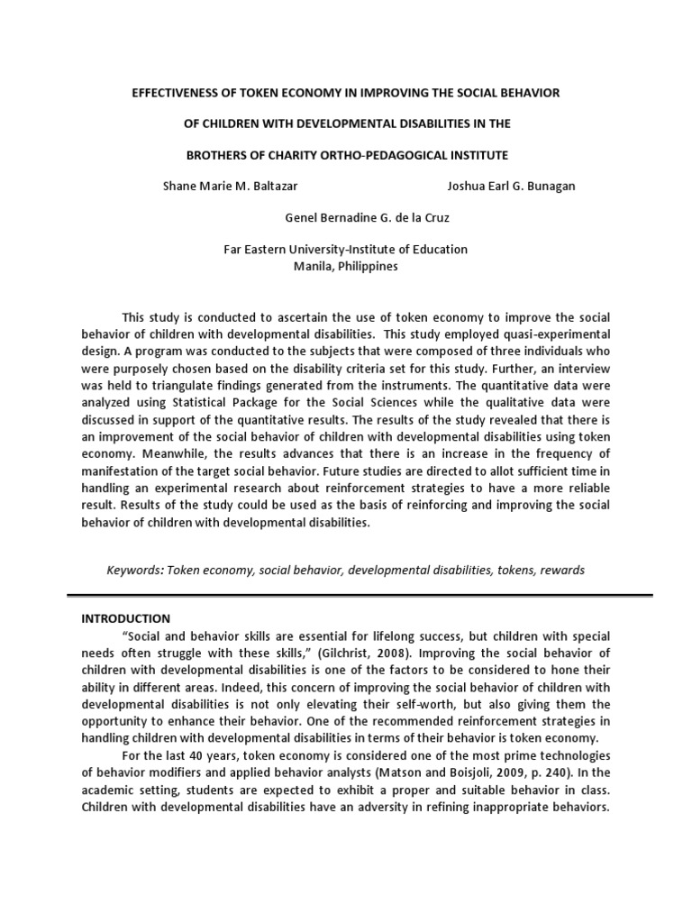 Effectiveness of Token Economy in Improving The Social Behavior of ...