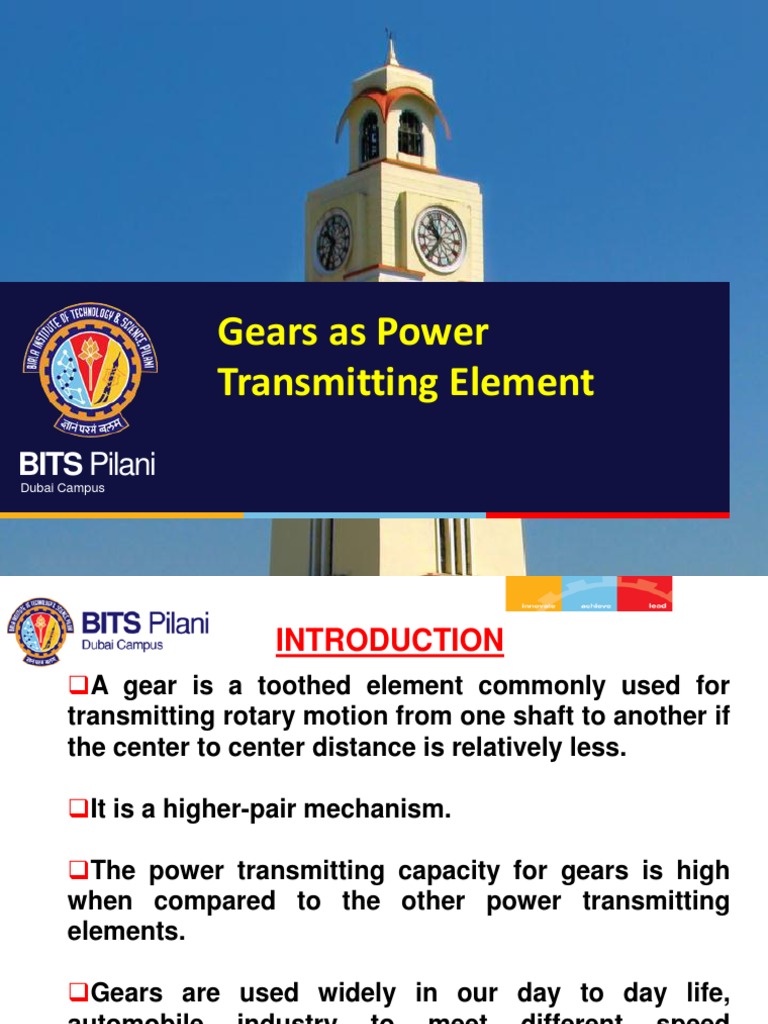 Gears As Power Transmitting Element: BITS Pilani | PDF | Gear | Kinematics