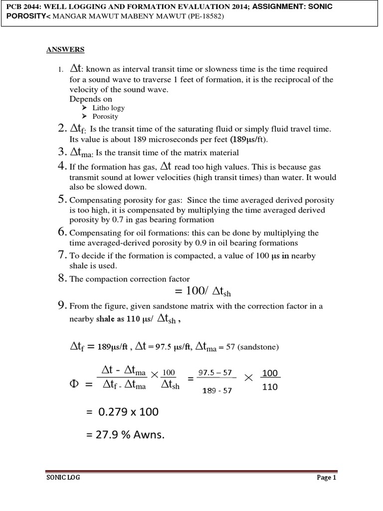 Well Log Assignment | PDF