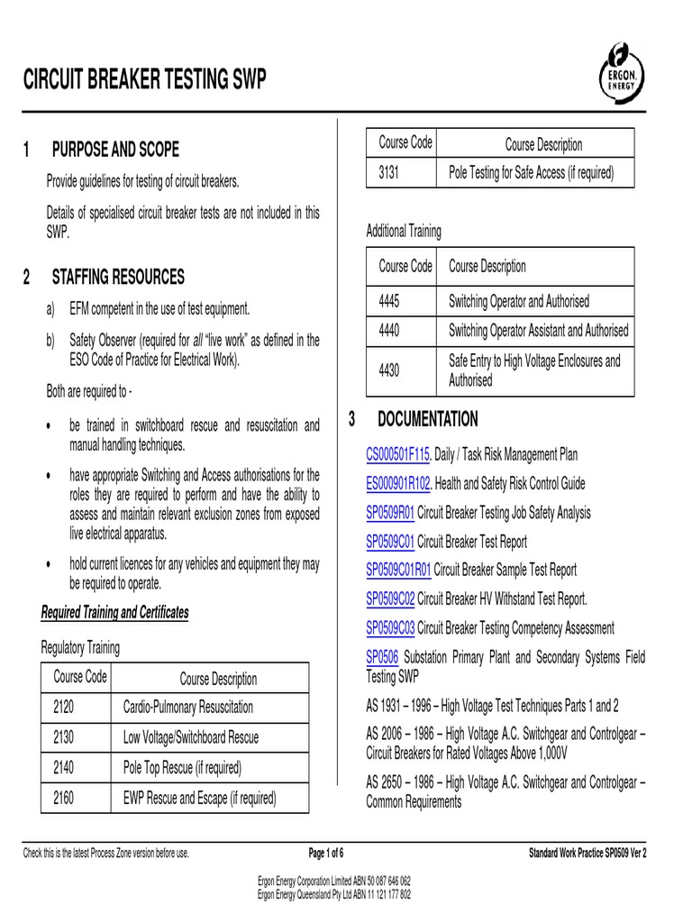 Circuit Breaker Testing SWP: 1 Purpose AND Scope | PDF | Insulator ...