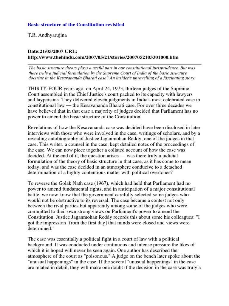 Basic Structure of the Constitution Revisited | Official Documents ...