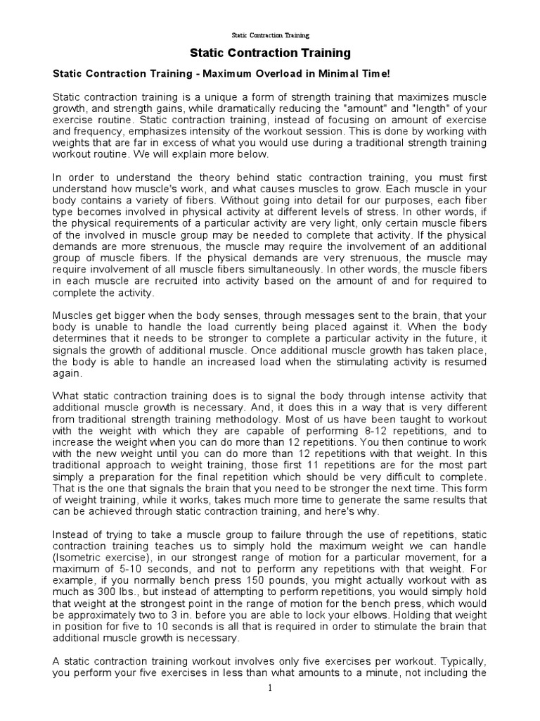 Bodybuilding Static Contraction Training | PDF | Strength Training ...