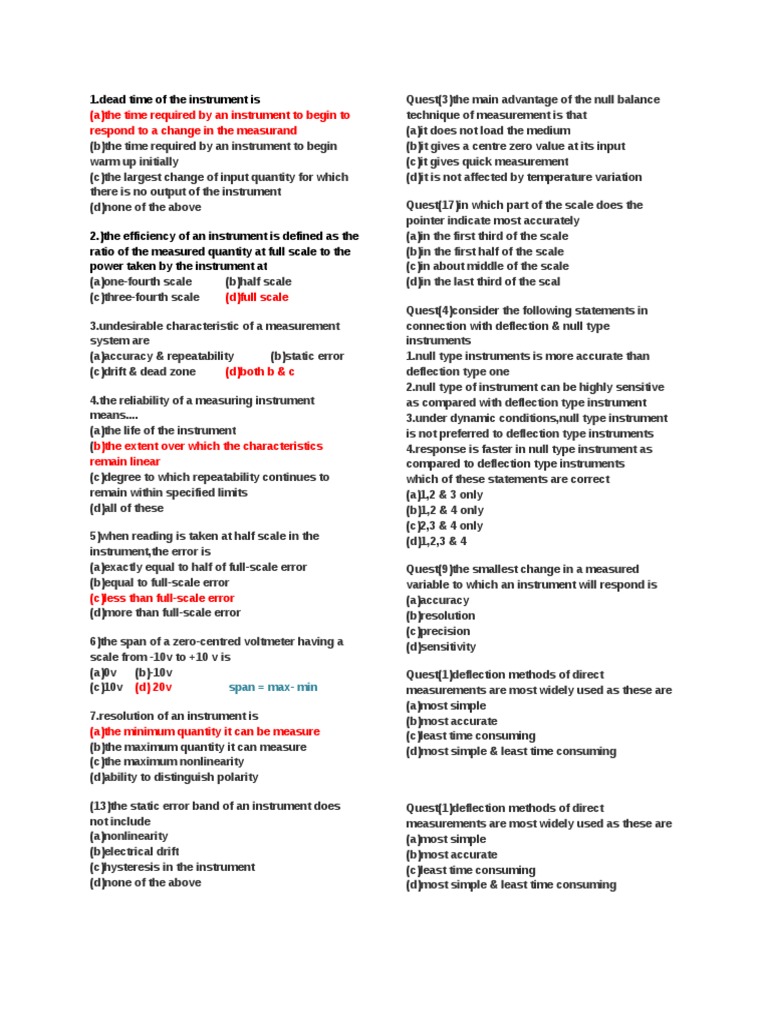 1.dead Time of The Instrument Is: Span Max-Min | PDF | Accuracy And ...