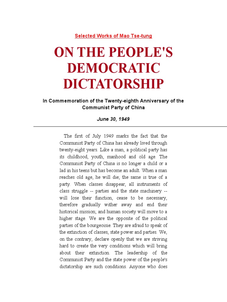 Mao Zedong - On The People S Democratic Dictatorship | PDF | Communist ...