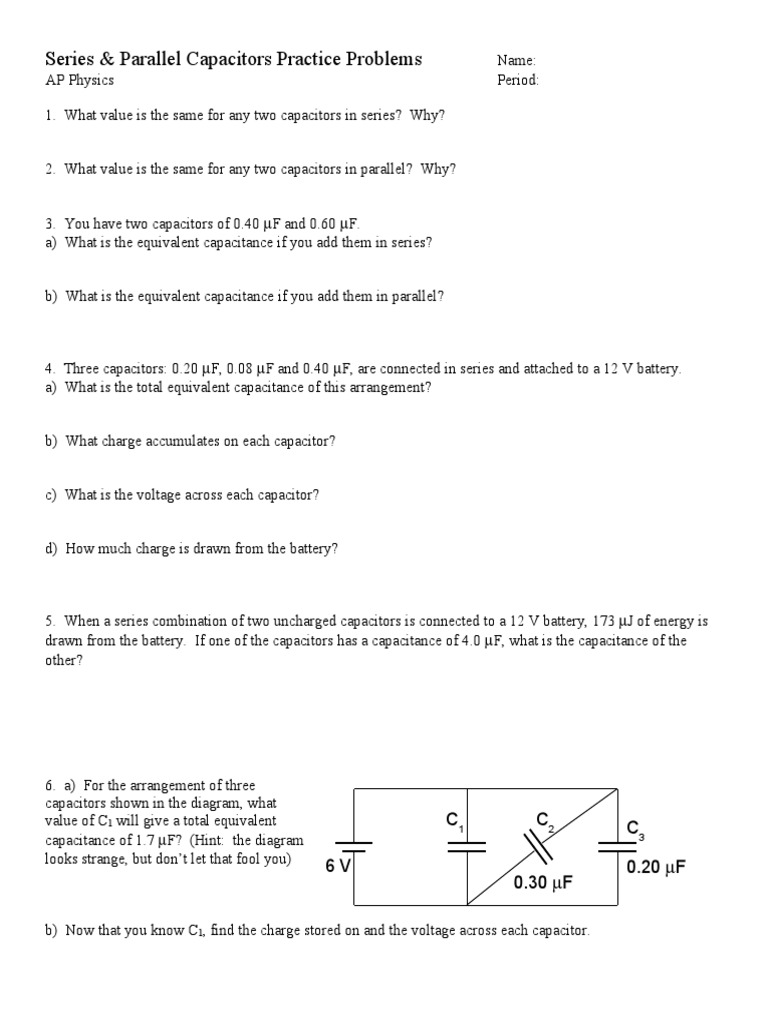 Capacitors: Series & Parallel Problems | PDF | Capacitance | Capacitor