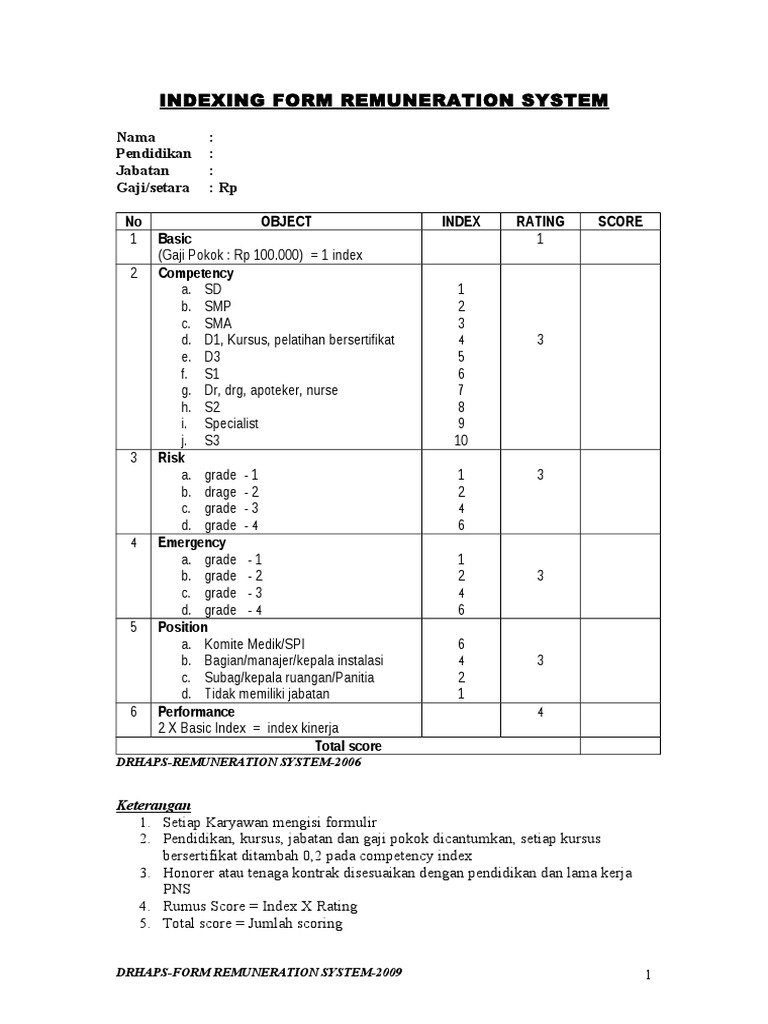 Remuneration System Indexing Form | PDF | Career & Growth