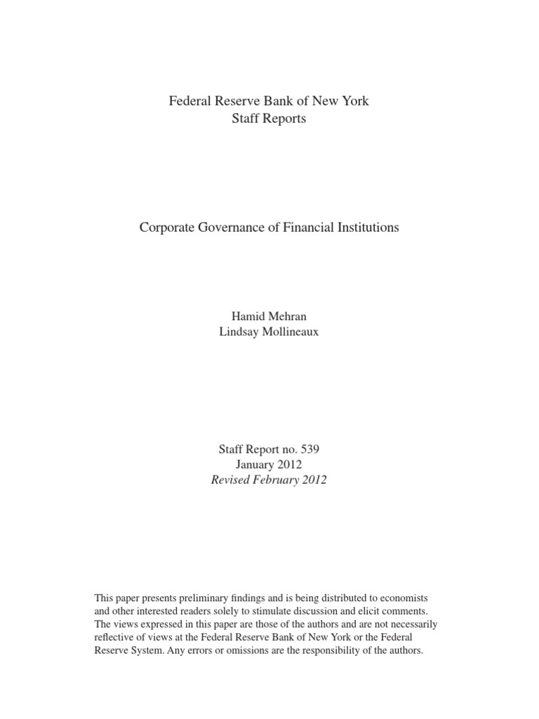 Federal Reserve Bank of New York Staff Reports: Hamid Mehran Lindsay ...