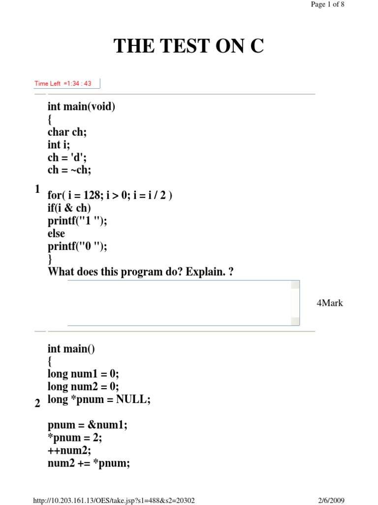 The Test On C: 4mark | PDF | C (Programming Language) | Computer Data
