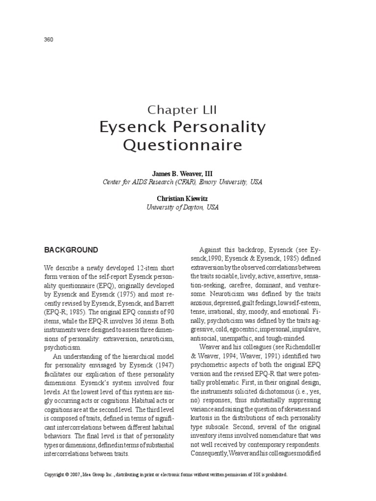 Eysenck Personality Questionnaire | Extraversion And Introversion ...