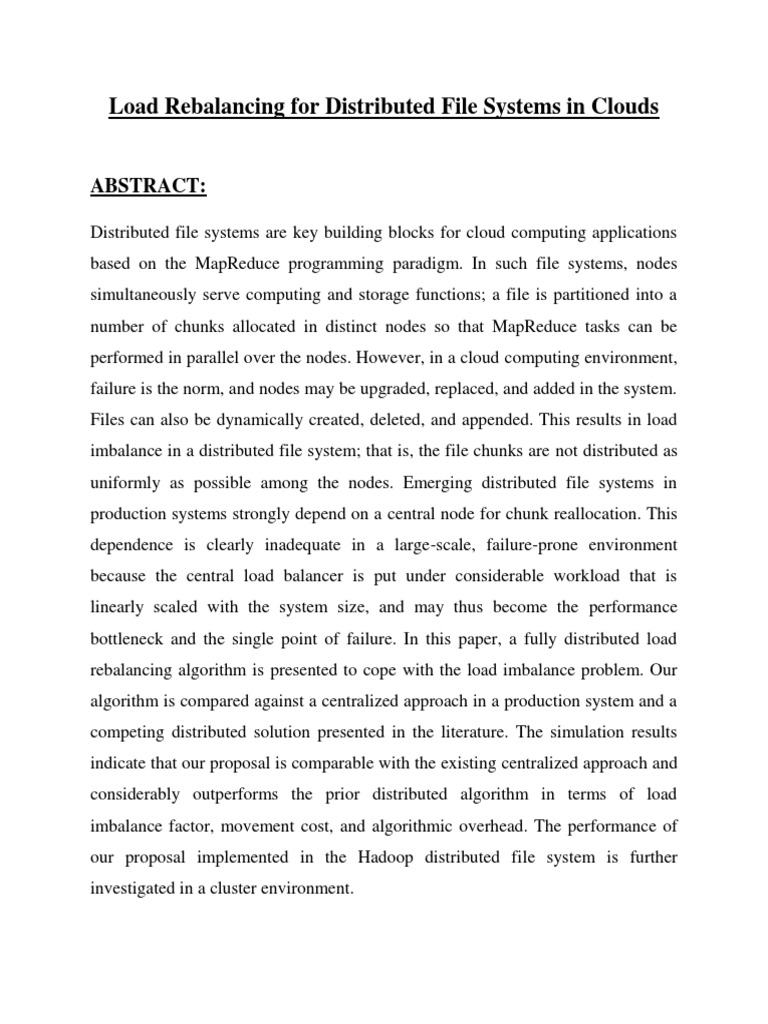 Lsj1347 Load Rebalancing For Distributed File Systems In Clouds Pdf Apache Hadoop Map Reduce