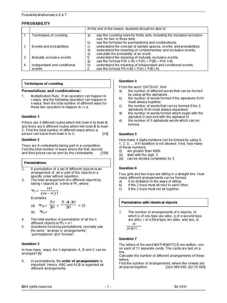 STPM Probability Notes & Exe | PDF | Probability Theory | Numbers