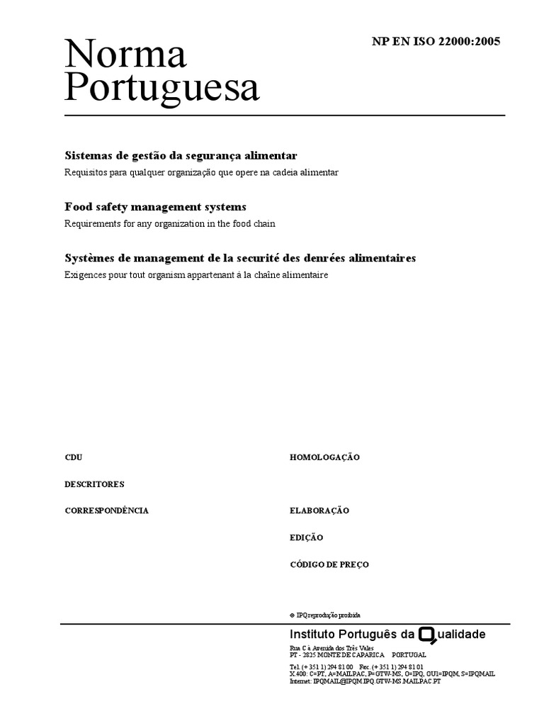 Norma NP EN ISO 22000:2005 | PDF | Análise de perigos e pontos críticos ...